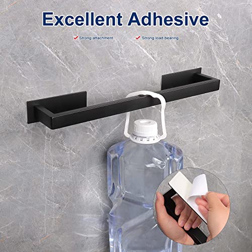 NearMoon Self Adhesive Bathroom Towel Bar-Stainless Steel Square Bath Wall Shelf Rack Hanging Towel Stick On Sticky Hanger Contemporary Style, NO Drilling (Matte Black, 9-Inch Towel Rack)
