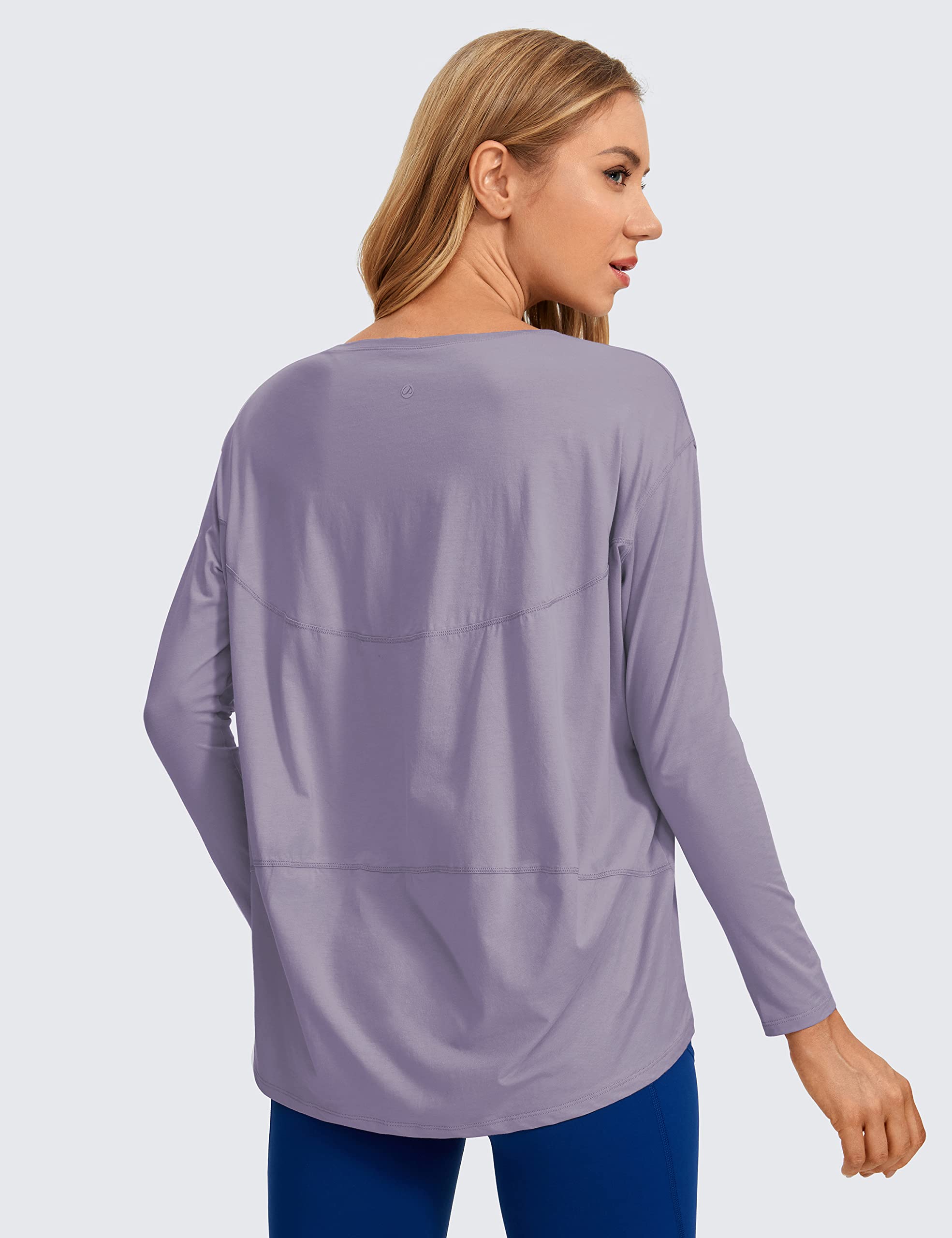 CRZ YOGA Long Sleeve Pima Cotton Shirts - Casual Fall Tops Shirts Lavender Gray Large