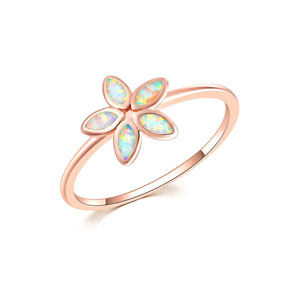 CiNily Flower Opal Ring White Gold Plated Pink Tourmaline Women Jewelry Gemstone Ring Size 6-12 (flower opal ring-pink, 7)
