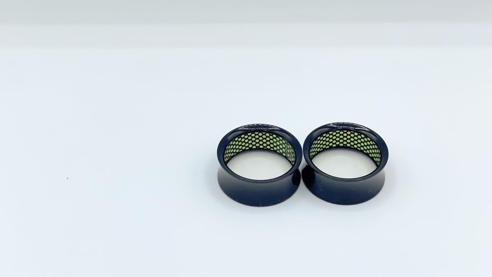 Covet Jewelry Green Dotted Pattern Inlaid Black Acrylic Saddle Fit Tunnel (7/8" (22mm))