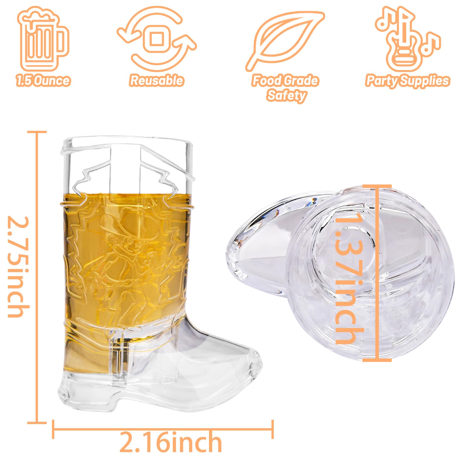 Cowboy Boot Shot Glasses - Set of 24 Latest Cowboy Pattern 1.5oz Plastic Clear Shot Glasses Bulk Disposable Reusable Shot Glass Cups Western Themed Party Decorations for Bachelorette,Birthday,Tequila