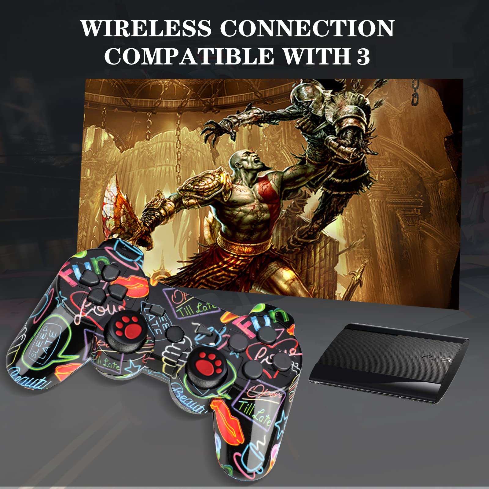 CFORWARD Controller, Wireless Controller, Game Controller Compatible for play3 Remote with Charger and Thumb Gripss