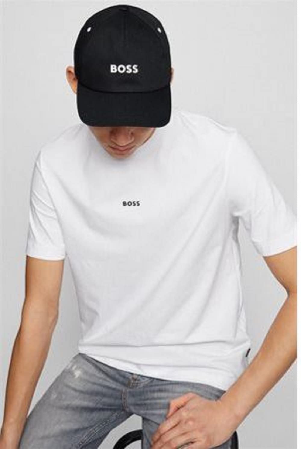 BOSS Men's Cotton Twill Center Logo Cap, Black Tar, One Size