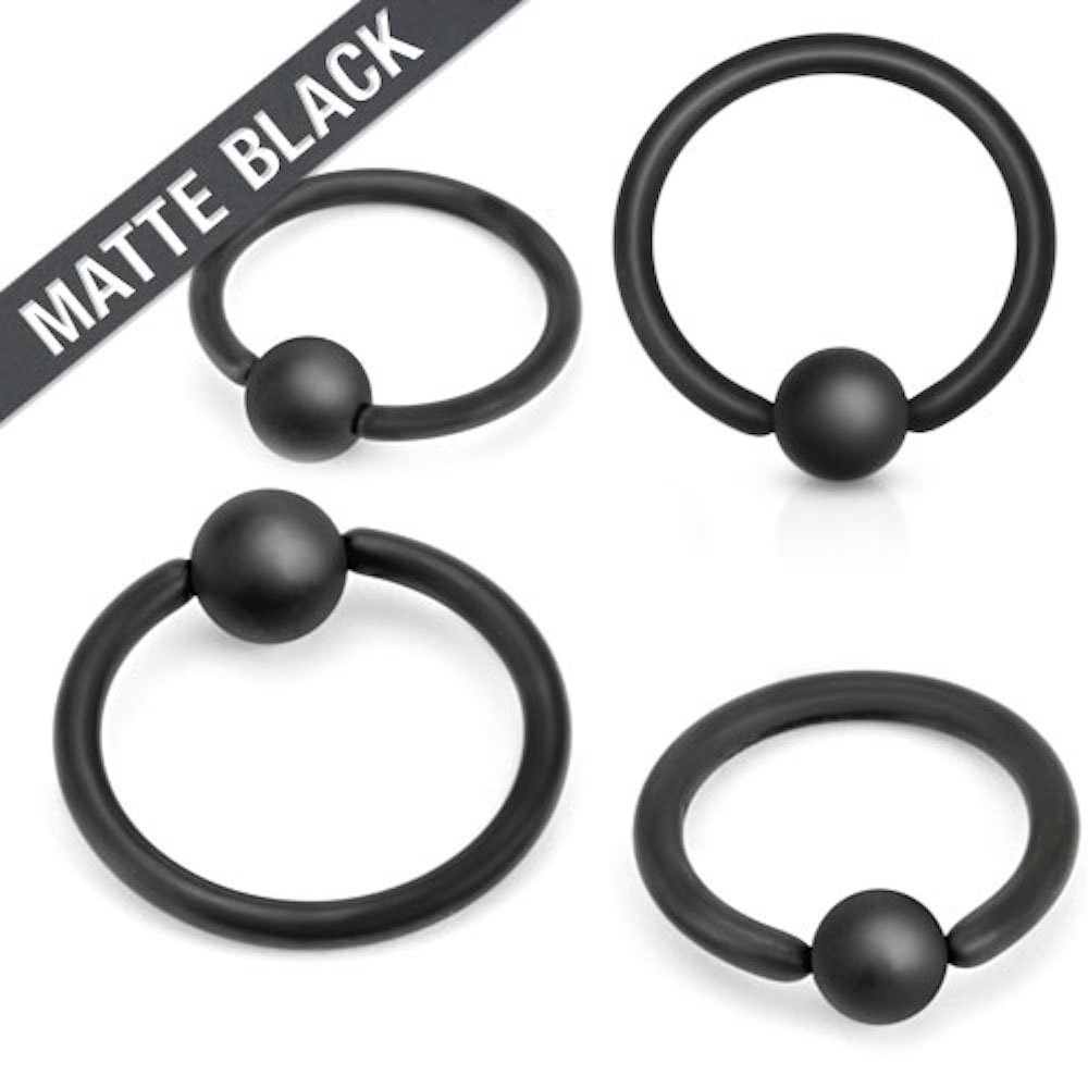 Covet Jewelry Matte Black IP Captive Bead Ring 316L Surgical Steel (16GA, Length: 8mm, Ball Size: 3mm)