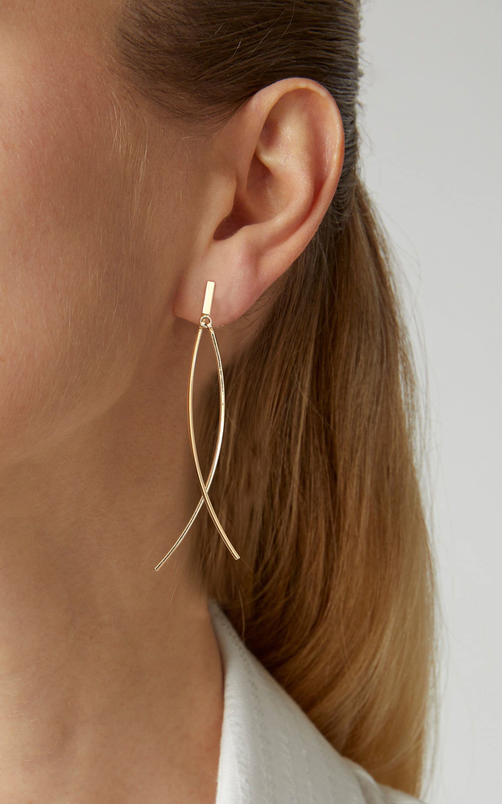 CLASSYZINT Dainty Gold Dangle Earrings,2 Pieces Thin Curved Metal Bar Long Dangling Earrings For Women