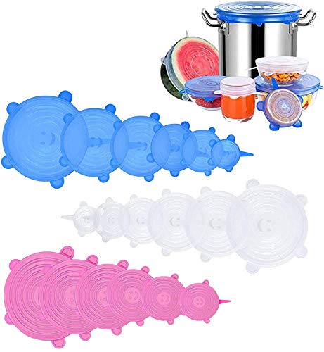 Firsting Silicone Stretch Lids, 18 Pack Reusable Silicone Lids, Silicone Bowl Covers, 6 Sizes Apply to Food Container, for Freezer & Microwave