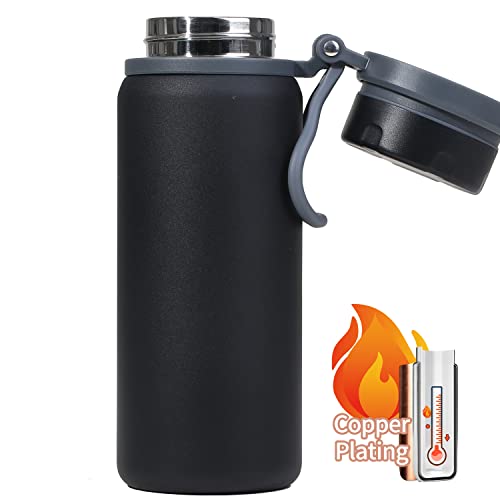 Insulated Water Bottle Stainless Steel Water Bottles Wide Mouth Black 25 oz