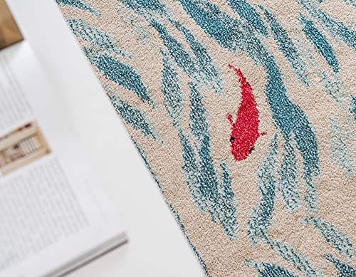 Unique Loom Positano Collection Coastal Modern Bright Colors Fish Beige Area Rug (3' x 5')