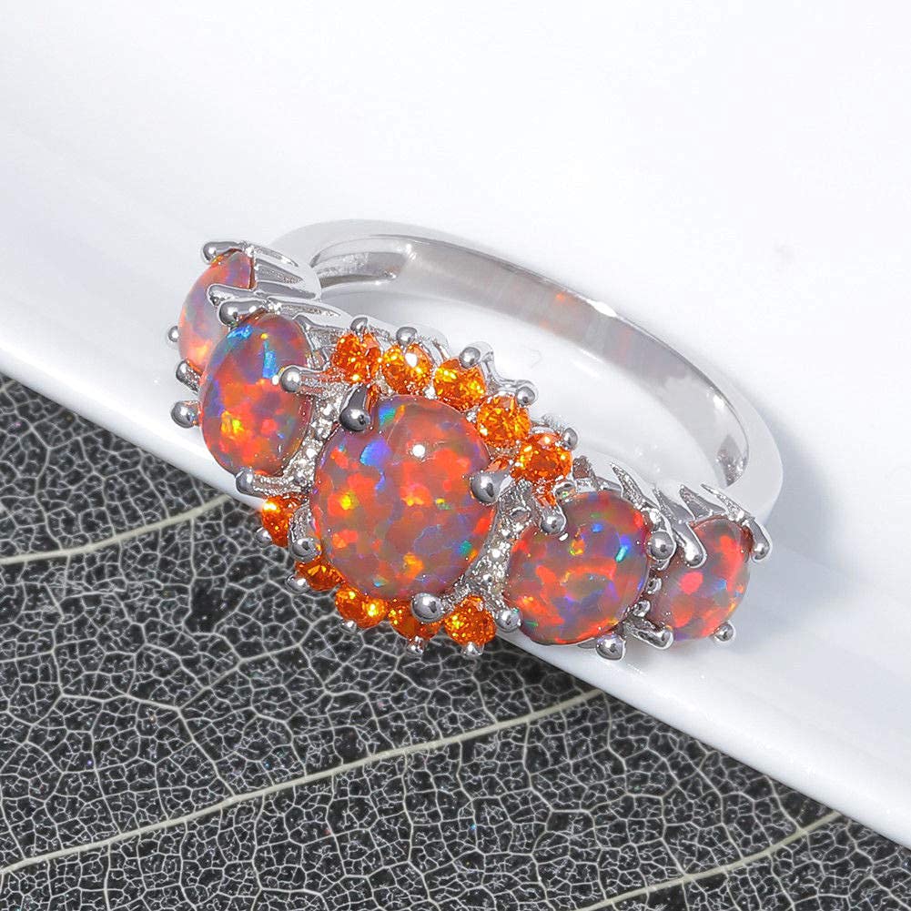 CiNily Sterling Silver Plated Opal Ring White Fire Opal Aquamarine Women Jewelry Gemstone Ring (6)