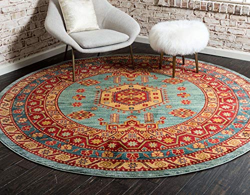 Unique Loom Sahand Collection Area Rug - Shapur (8' Round, Light Blue/ Light Brown)