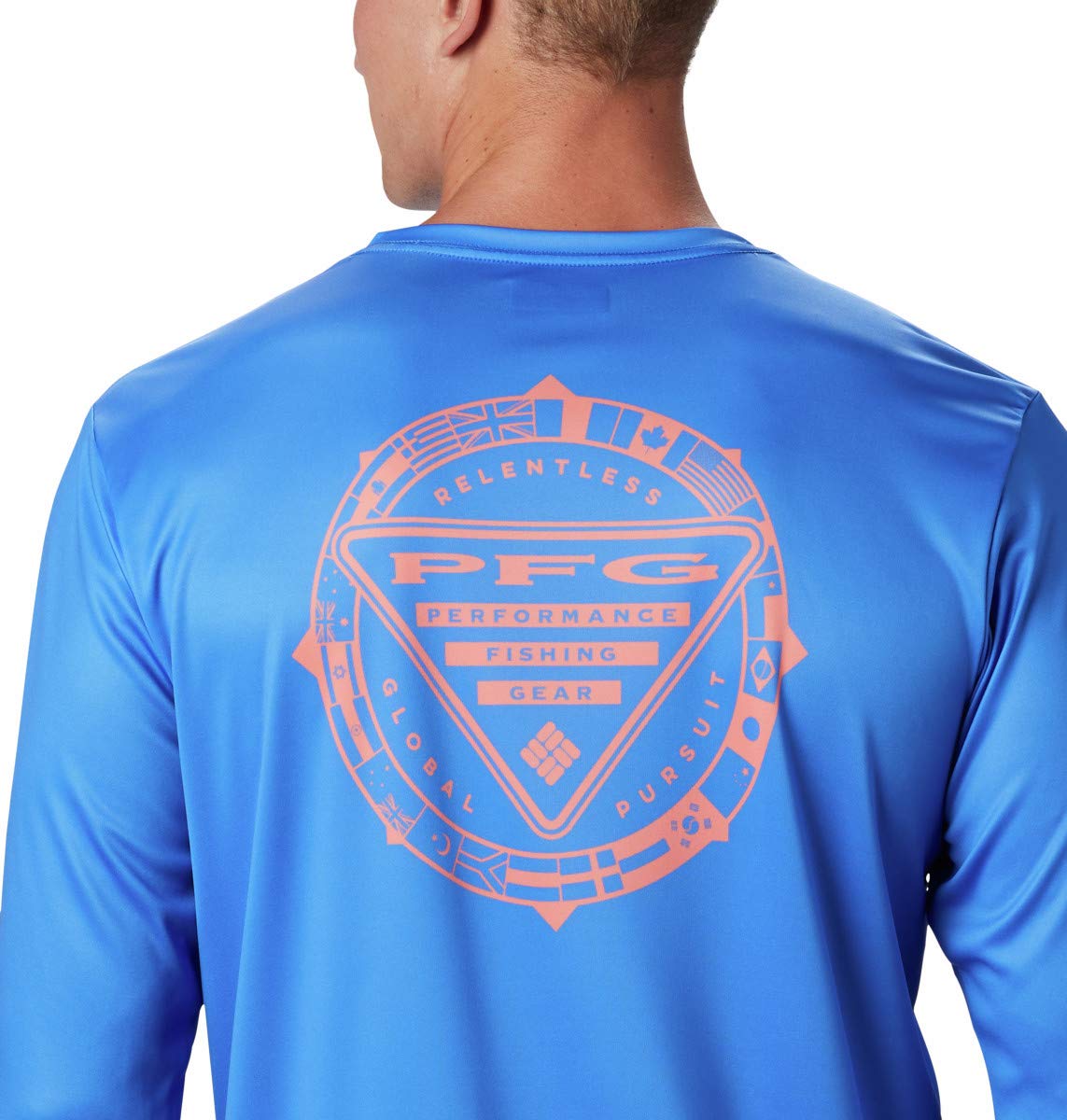 Columbia Men's Terminal Tackle PFG Global Compass Long Sleeve, Vivid Blue/Bright Nectar, X-Large