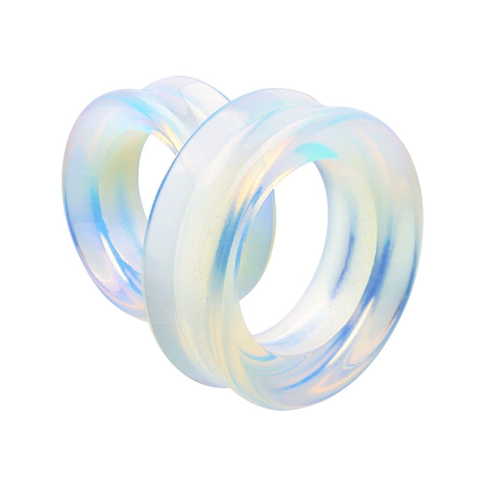 Covet Jewelry Supersize Opalite Stone Double Flared Eyelet Tunnel Ear Gauge Plug (1-1/8" (29mm))