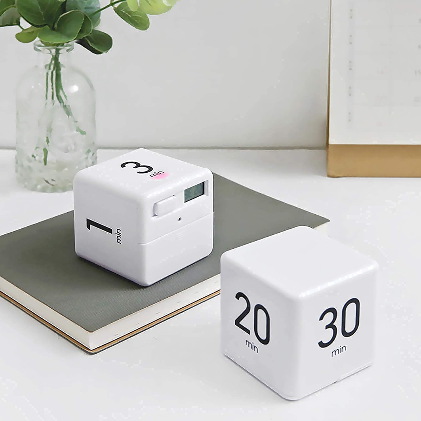 Feilifan Cube Timer, Kitchen Timer Kids Timer for ADHD Productivity Workout Flip Timer Classroom for StudyTime Countdown Management Settings 15 20 30 60 Minutes