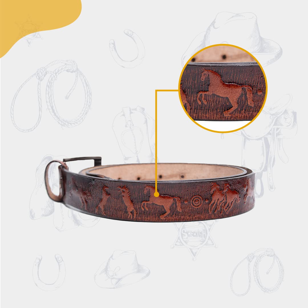 CTK SADDLERY Engraved Tooled Leather Belt Strap - Premium 100% Leather Belt with Buckle, 1 ½" Width - Elevate Your Western Style