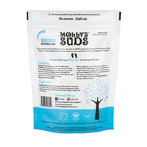 Molly's Suds Original Laundry Detergent Powder | Natural Laundry Detergent Powder for Sensitive Skin | Earth-Derived Ingredients, Stain Fighting | 70 Loads (Peppermint)