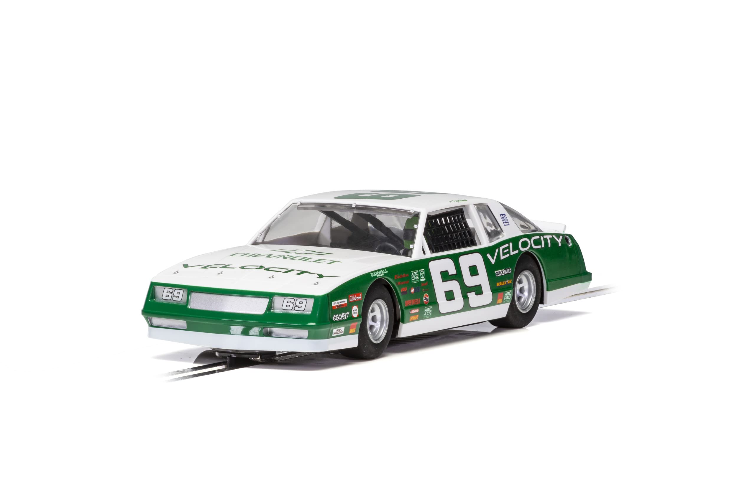 Scalextric Chevrolet Monte Carlo 1986#69 1:32 Slot Race Car C3947, Green/White