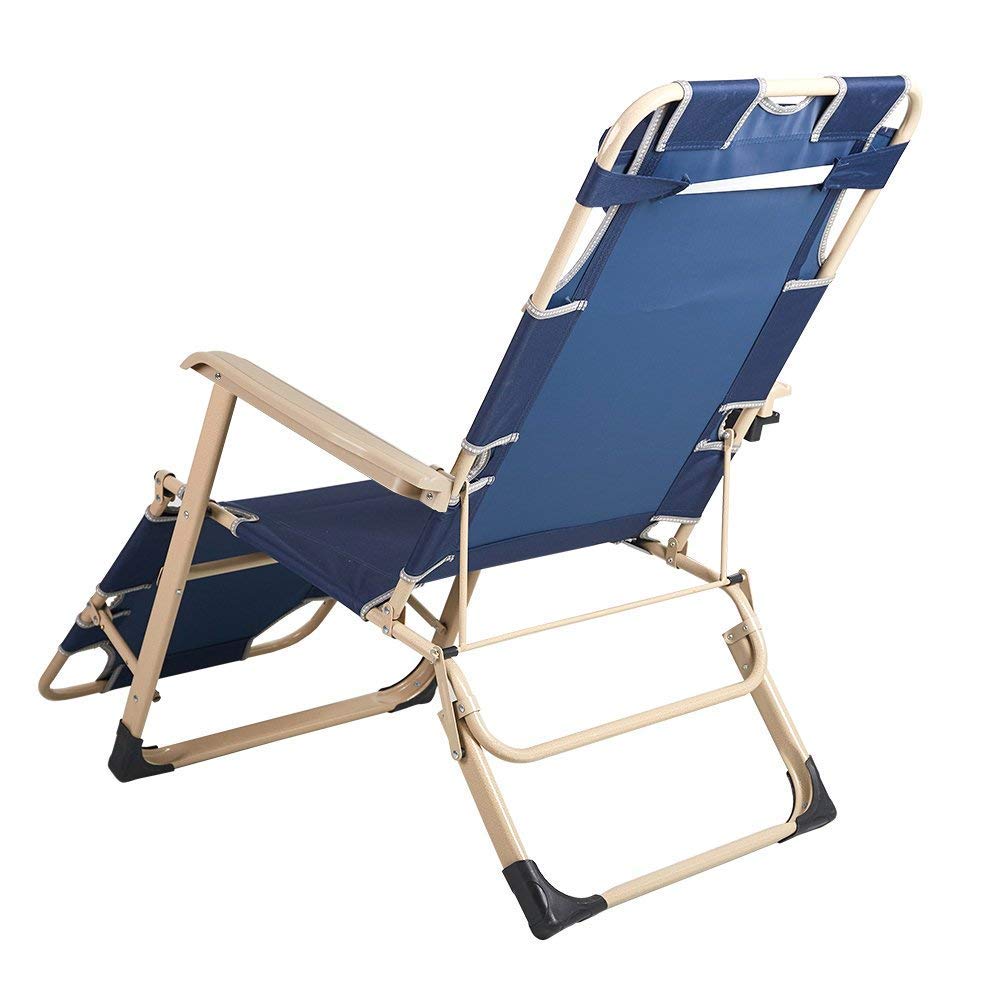 Livebest Folding Lounge Chair Set of 2 Patio Chaise Lounge Chairs, Lay Flat Sun Lounger for Outdoor Patio Lawn Beach Pool Deck Sunbathing, Camping,Supports 300lbs,Dark Blue(2 Pack)