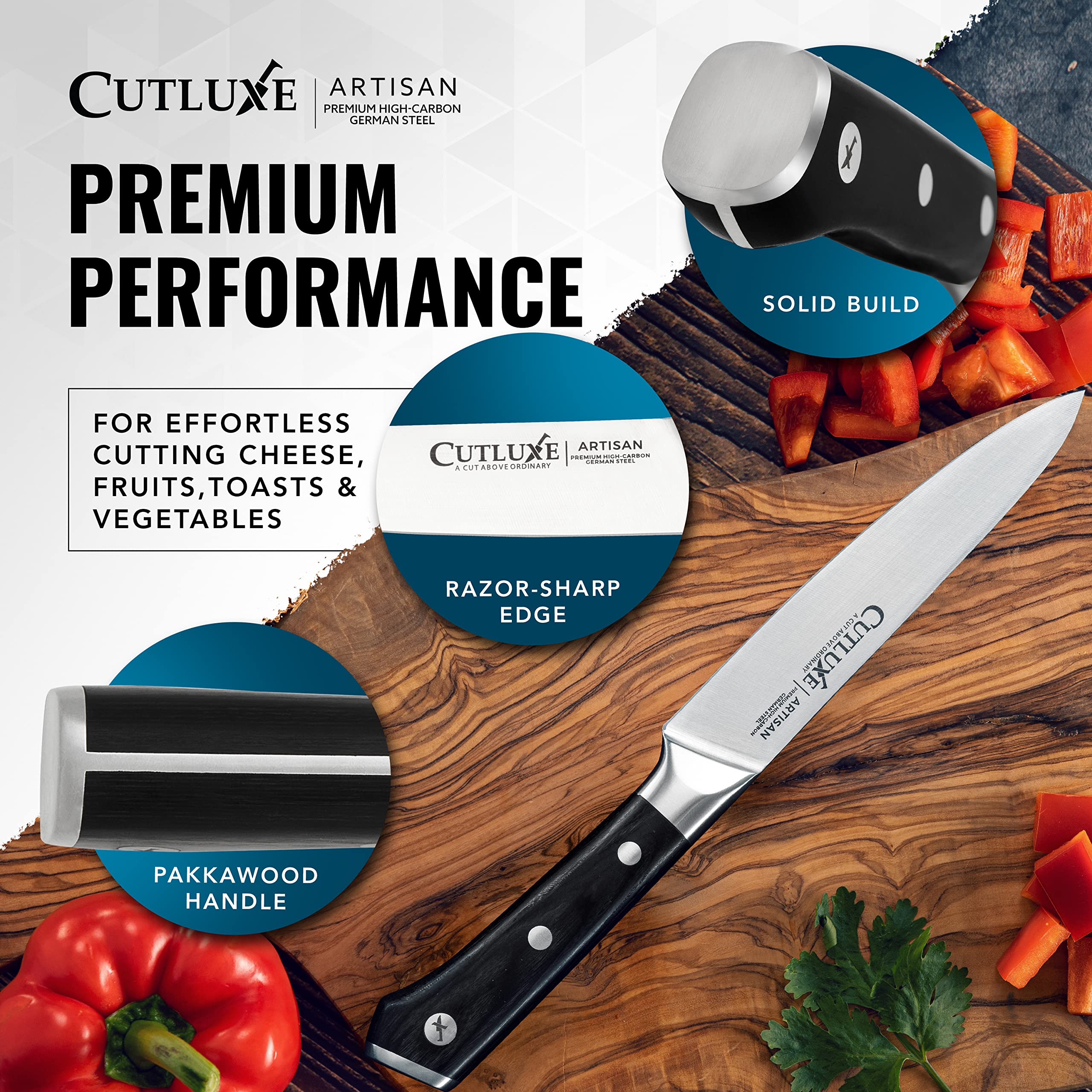 Cutluxe Utility Knife – 5.5" Paring Kitchen Knife – Forged High Carbon German Steel – Full Tang & Razor Sharp – Ergonomic Handle Design – Artisan Series