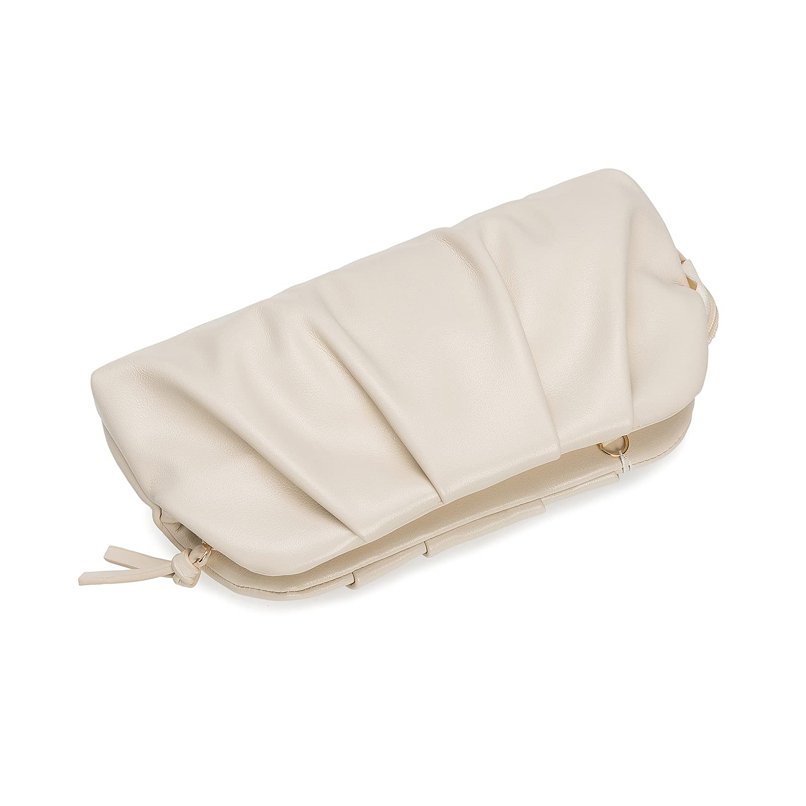 CHARMING TAILOR Chic Soft Vegan Leather Clutch Bag Dressy Pleated PU Evening Purse for Women (Off White)