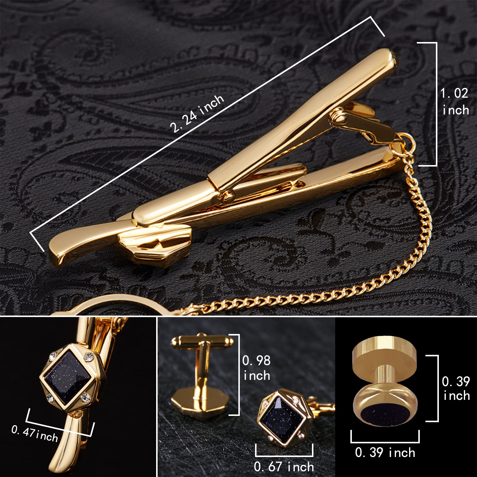 CLEECOO Men’s Tie Clip and Cufflinks Set with Gift Box (6pcs Tuxedo Studs Giveaways) for Wedding Anniversary Birthday or Business