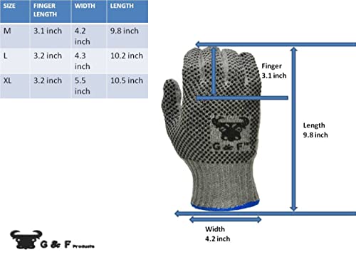 G & F Products unisex adult Pvc Dot work gloves, Grey, Large 12 Pairs US