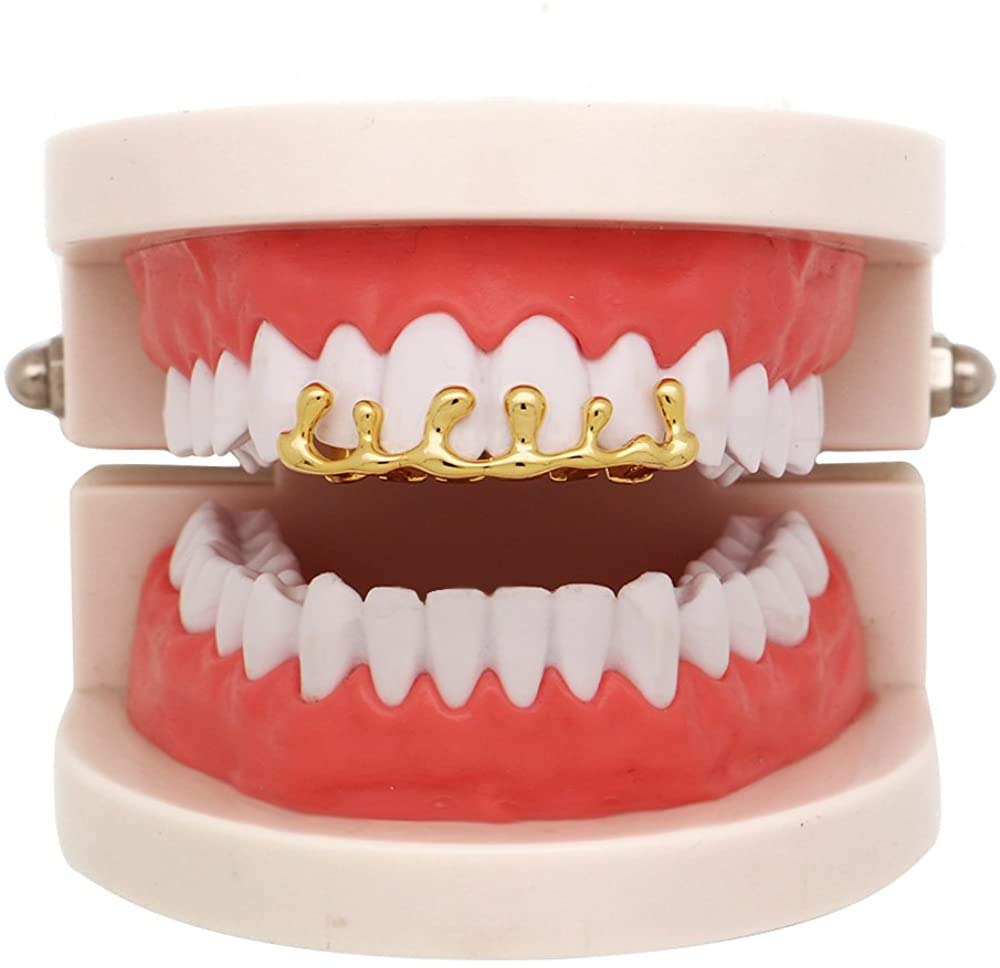 canjoyn 18K Gold Teardrop Bottom Grillz 6 Teeth Lower Teeth Drip Cap Grillz
