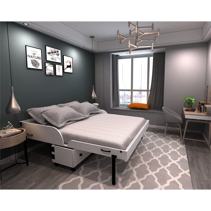 RoomAndLoft Windsor Queen Solid Wood Mobile Murphy Bed with Mattress in White