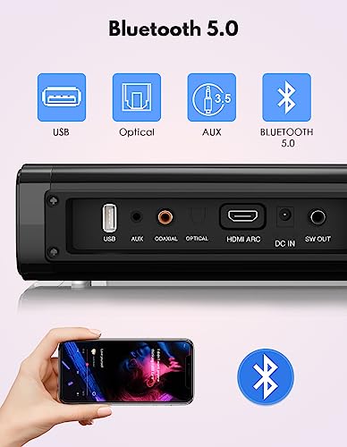 Puxinat 2 in 1 Separable Sound Bars for TV with Subwoofer, Bluetooth 5.0 Surround Sound System for Home Theater, ARC/Optical/Aux/USB TV Speaker, Treble/Bass Adjust, 10 EQ Modes, Remote Included
