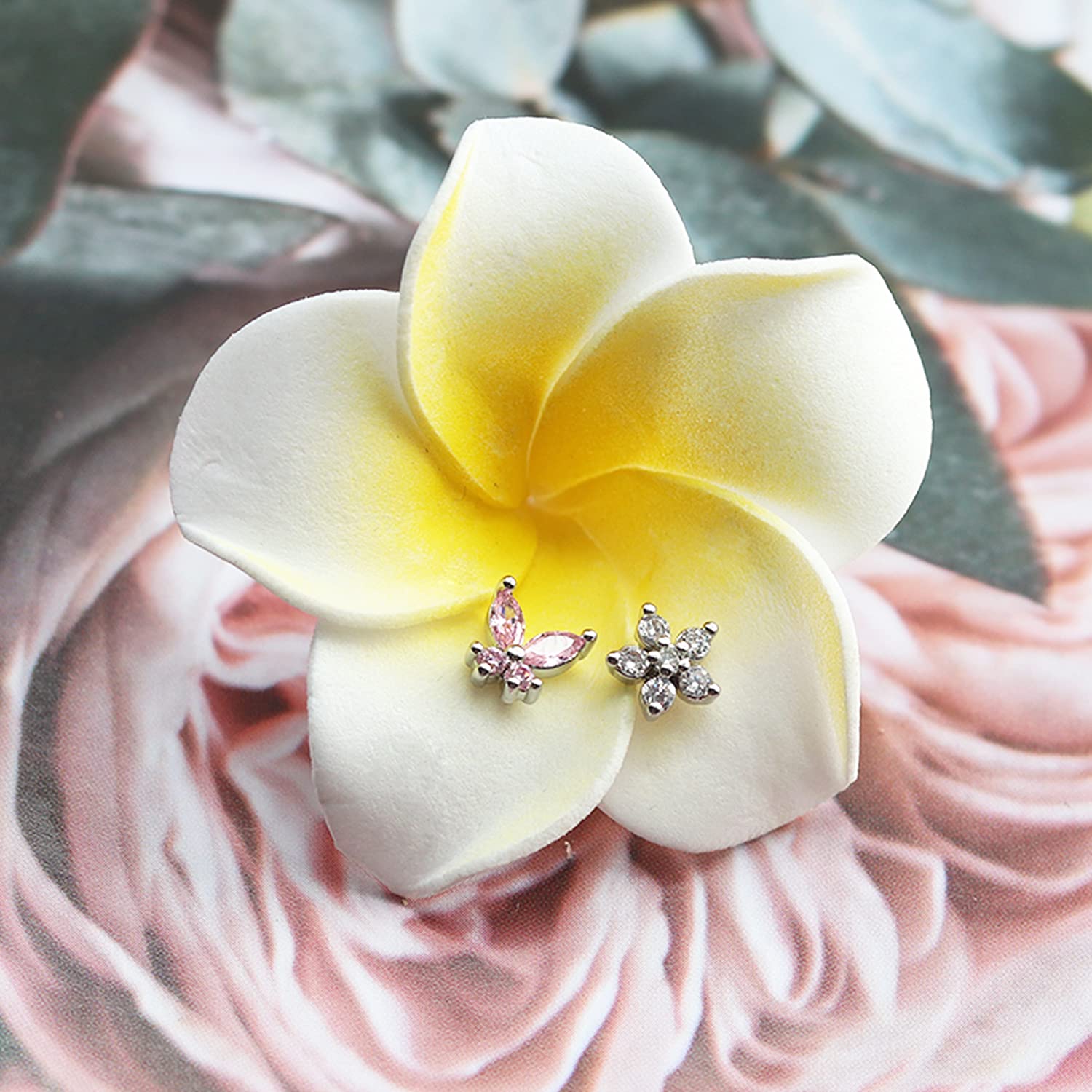 CHARMONLINE CZ Butterfly Flower L Bend Stud Nose Ring 20G L Shaped Nose Studs Nose Hoop Rings Nose Body Piercing for Women Men