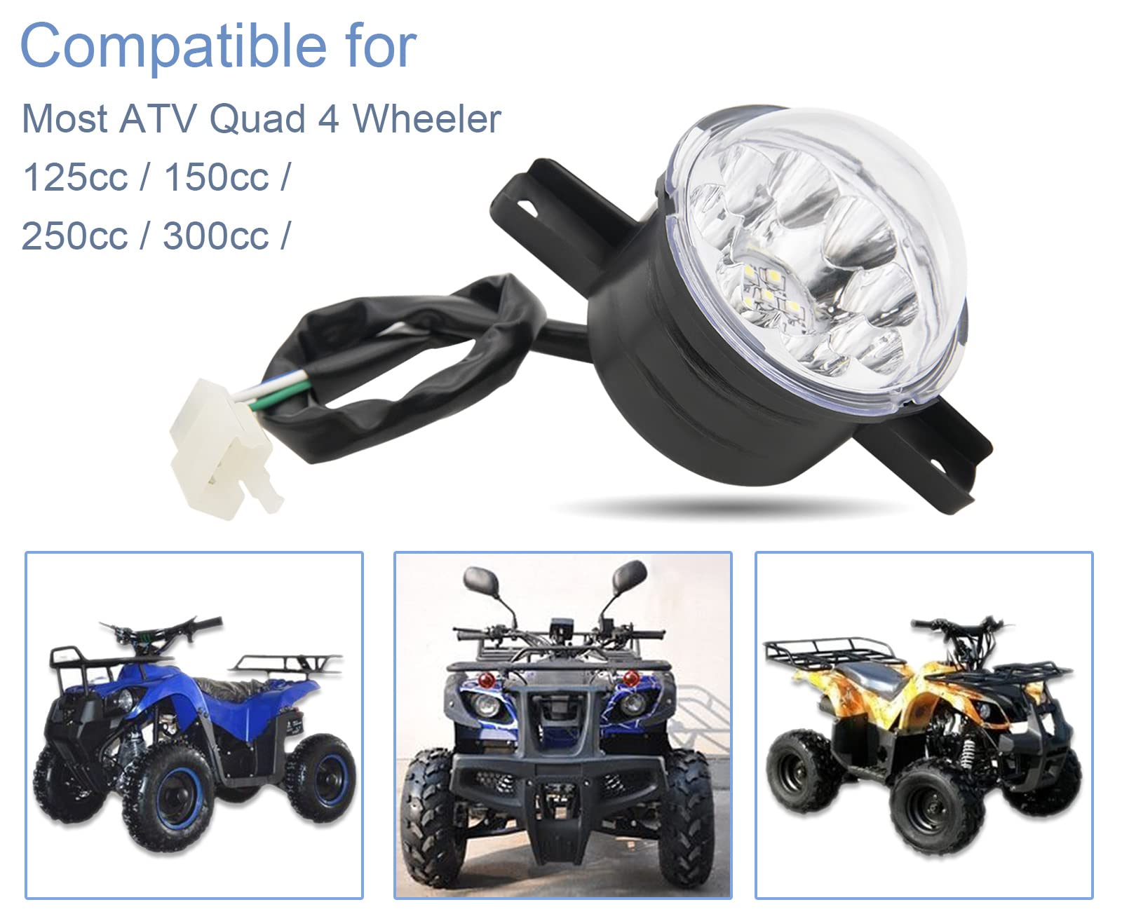 CMOOD 12V LED Front Headlight Compatible for TaoTao 125cc 150cc 250cc 300cc ATV Quad Headlights, Left Right Front Head Light for Coolster Peace JCL Baja Yamoto kazuma Roketa Chinese 4 wheeler (2PCS)
