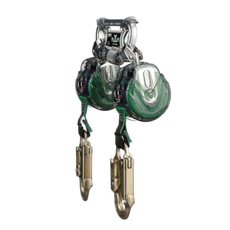MSA 63111-00C V-TEC Mini Personal Fall Limiter - 6' (1.8m), Twin-Leg, Aluminum Swivel Carabiners (2) Anchorage Connection, Twin-Link Connector Harness Connection, Retractable Web Lanyard