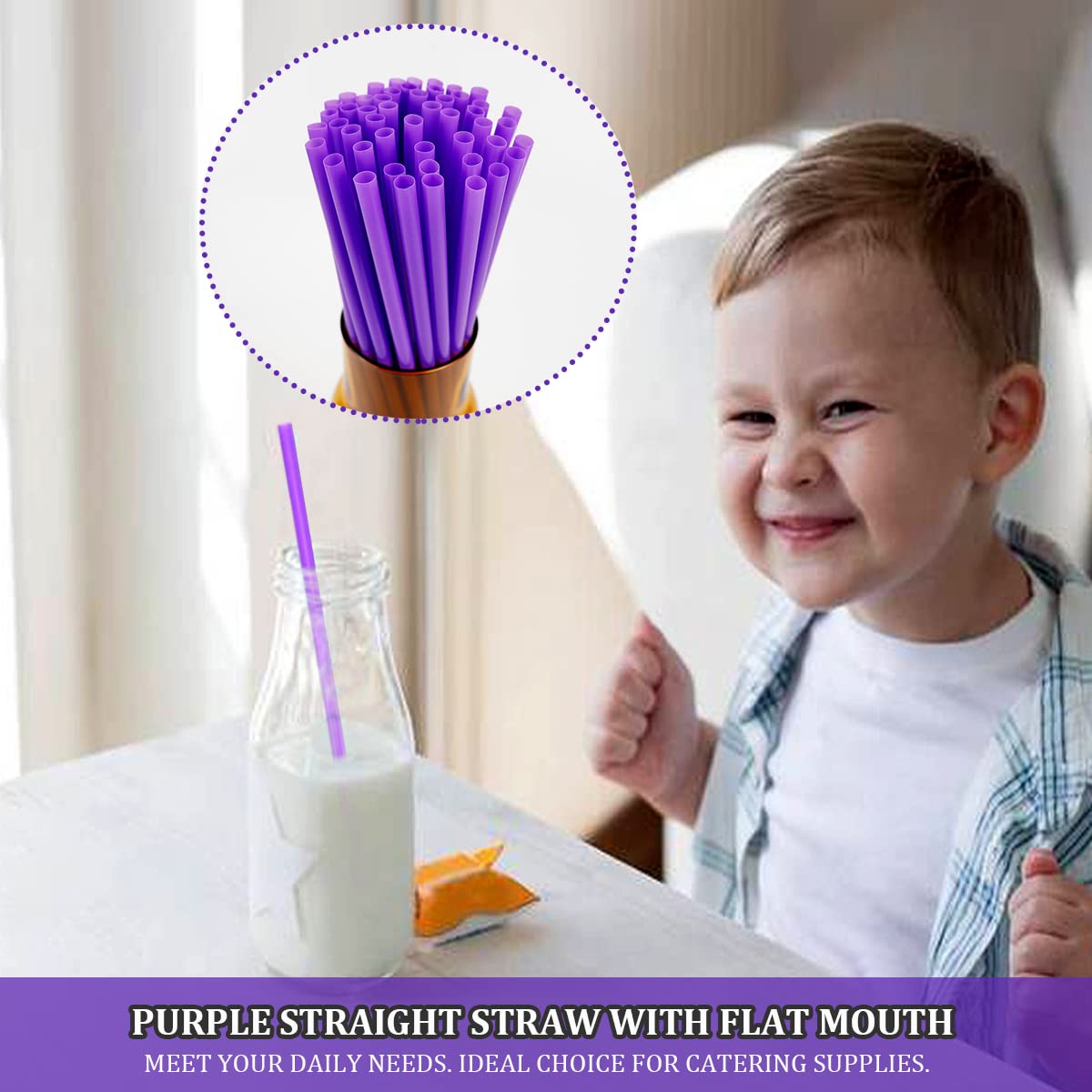 FERCAISH 200 Pcs Purple Disposable Plastic Straws, DIY Creative Handmade Flower Straws - Disposable Fruit Juice Beverage Plastic Straw for Wedding Birthday Party(10.2inches)