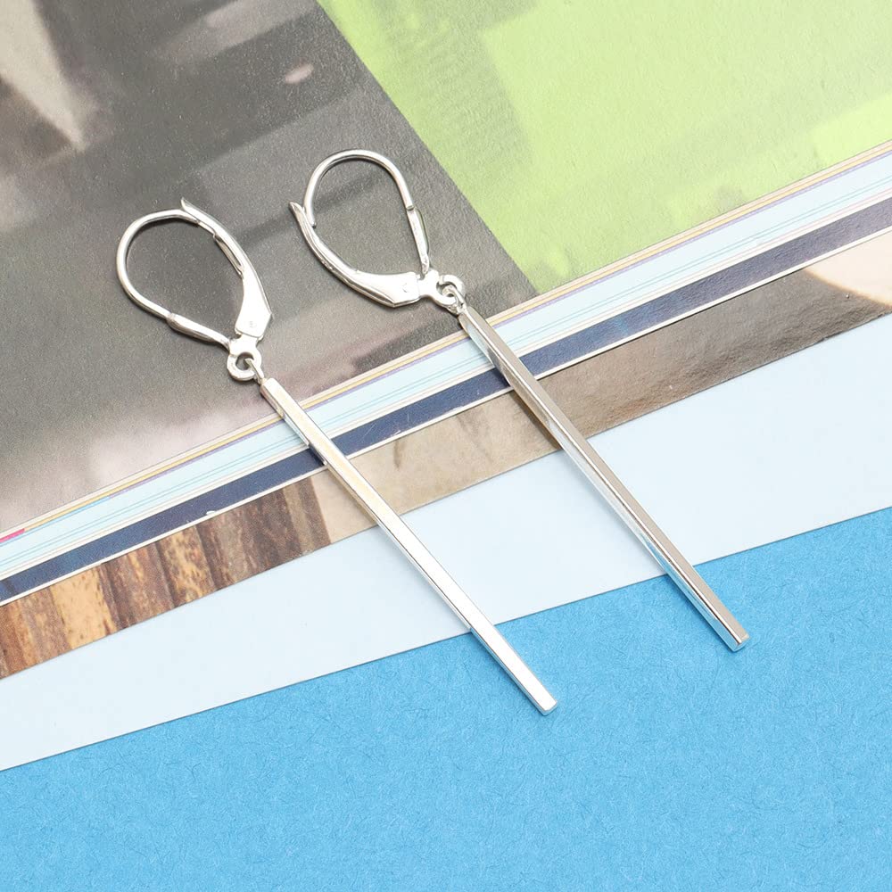 Charmsy 925 Sterling Silver Jewelry Lightweight Vertical Bar Leverback Drop Dangle Earrings for Women 53mm