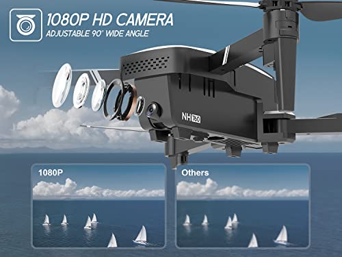 NEHEME NH760 Drones with 1080P HD Camera for Adults, WIFI FPV Live Video, RC Quadcopter Foldable Drones for Kids Beginners, Headless Mode, One Key Start Toys Gifts with 2 Batteries, Upgraded Version
