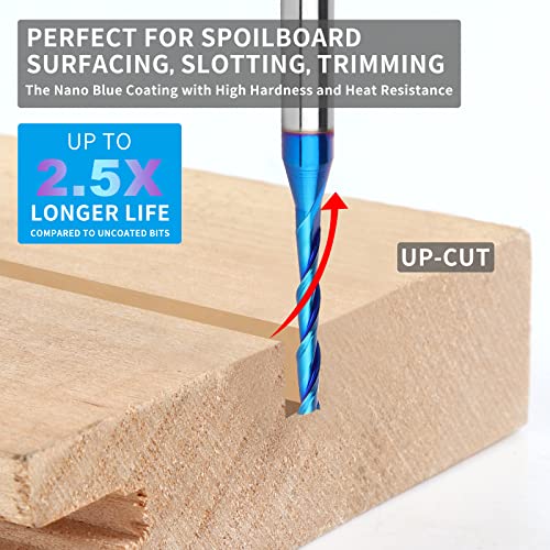 EANOSIC Upcut Spiral Router Bit 1/4 inch Shank, 1/8 inch Cutting Diameter, Extra Long 3 inch Solid Carbide with Nano Blue Coating CNC Router Bits End Mill for Wood Cut, Carving