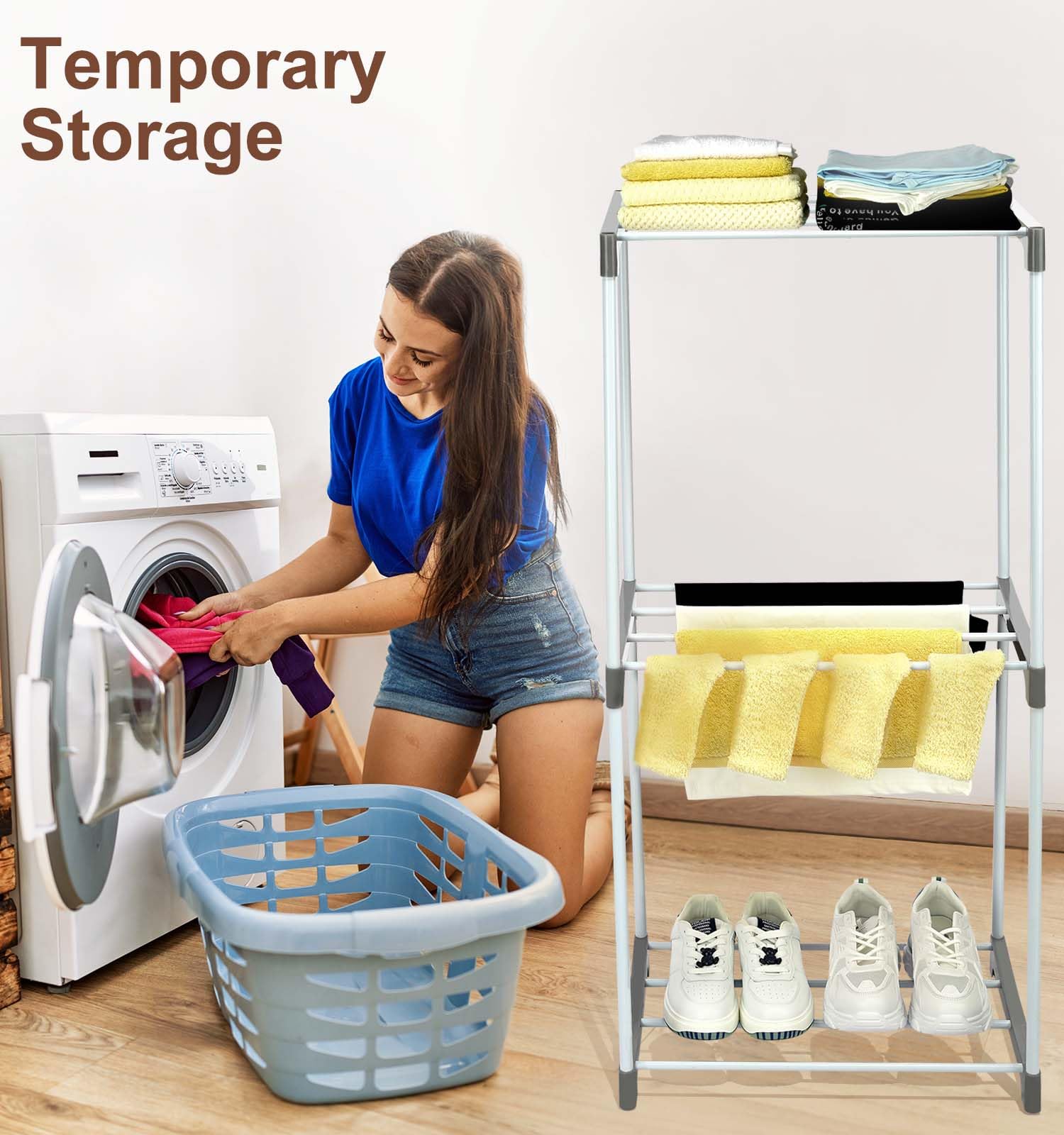 HOUSE AGAIN Clothes Drying Rack, Small Drying Rack Clothing, 3-Tier Laundry Cloth Dyer Racks Freestand Dryer Rack for Bathroom, Apartment and Laundry Room