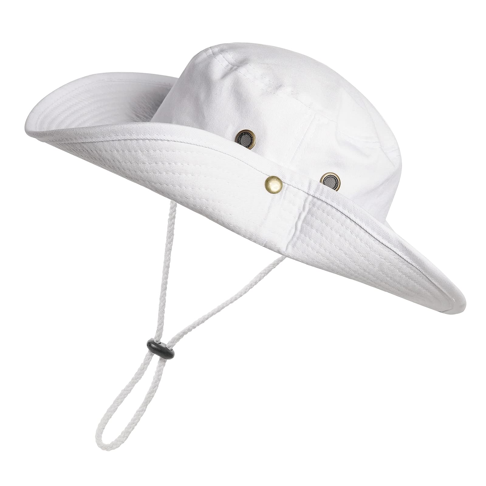Cotton Sun Hat for Men and Women Wide Brim Foldable Sun Boonie Hunting Fishing Safari Bucket Hat(7 1/2 Size) White