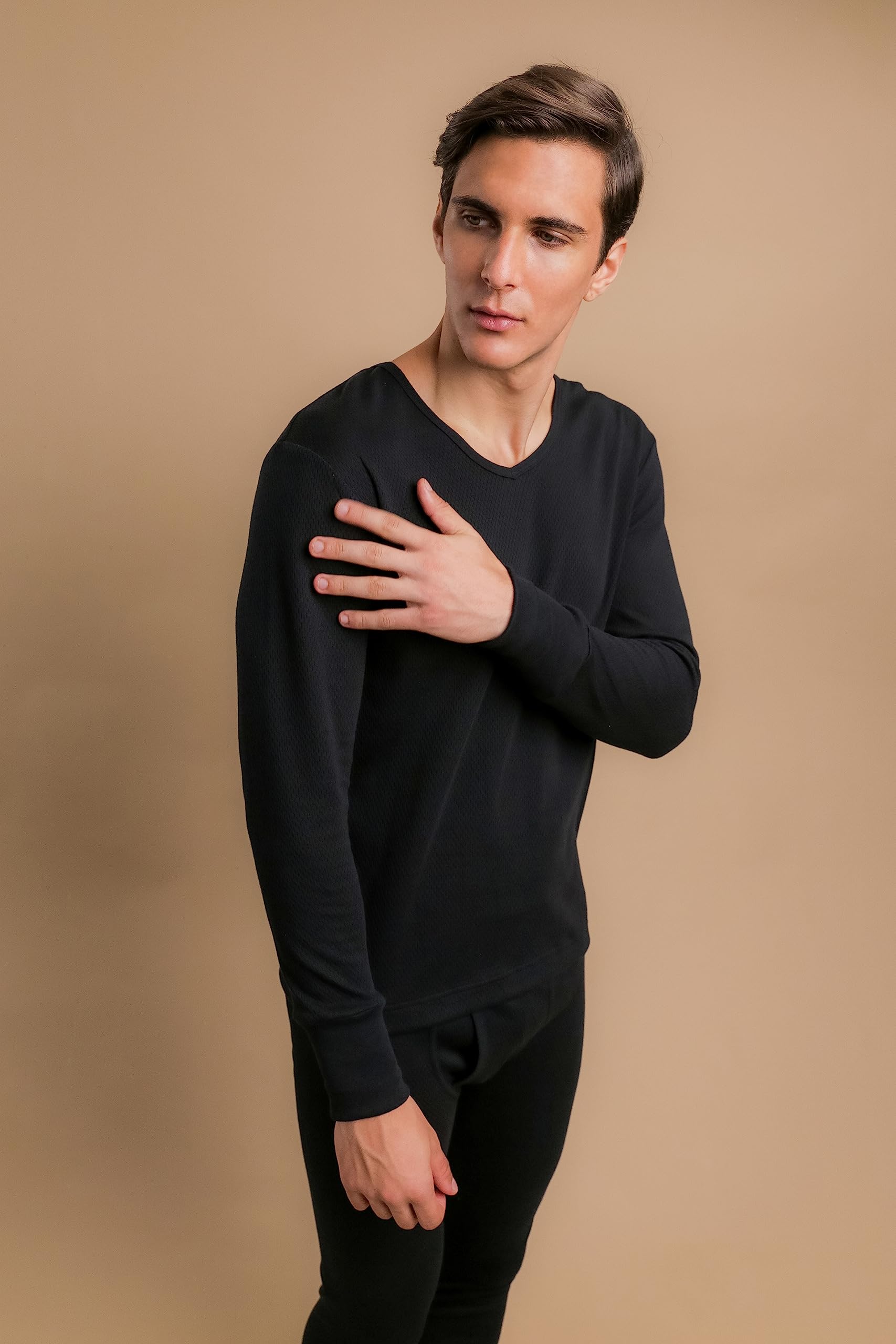 Cottonique Hypoallergenic Men's Thermal Base Layer Long Sleeve Made from 100% Organic Cotton (M, Black)