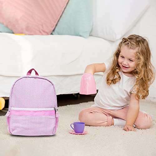 Gabigaba Toddler Backpack for Girls Seersucker Pleated Flower Edge Kids Lightweight Backpack Pink Mini Preschool Backpack (PINK)