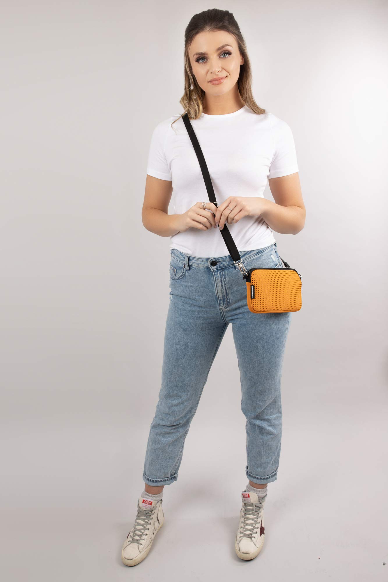 Somewhere Haute Mini Perforated Neoprene Clutch Crossbody Bag for Women (Pumpkin Orange)