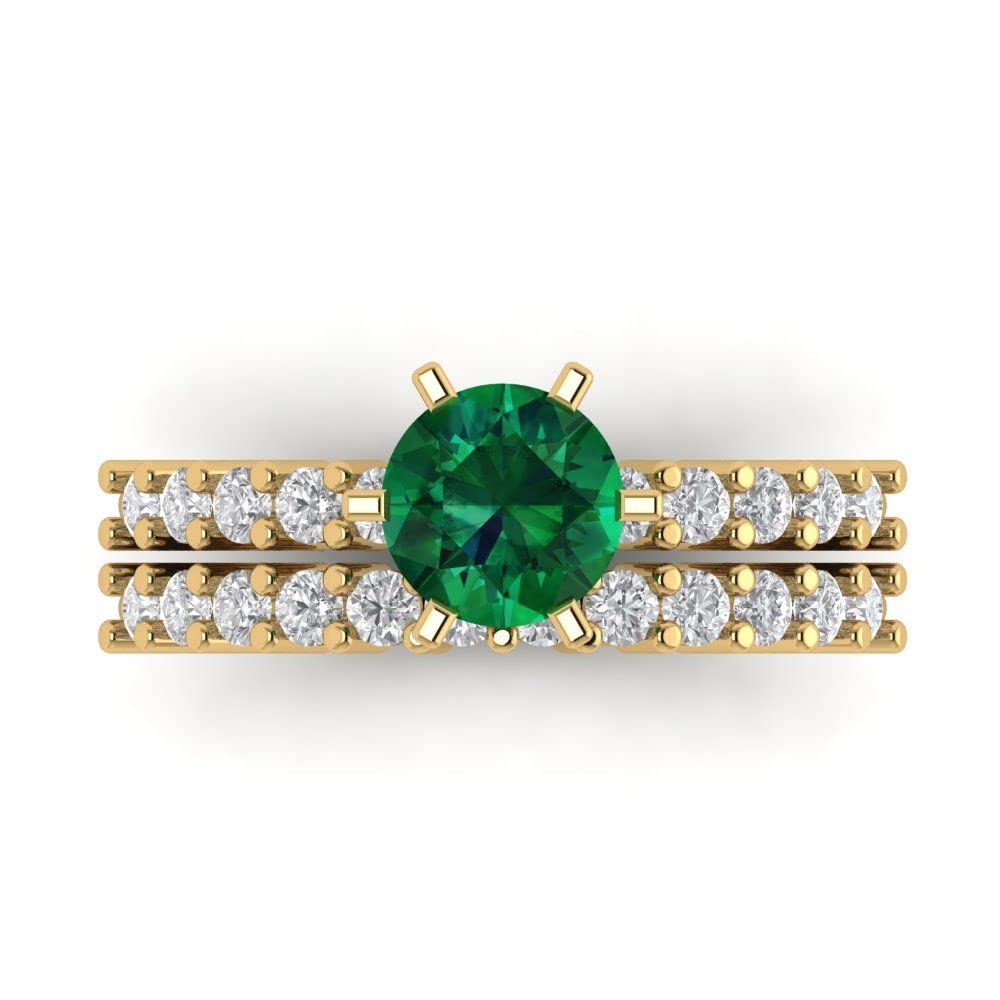 Clara Pucci 3.1 ct Round Cut Solitaire Genuine Simulated Emerald Designer Art Deco Statement Wedding Ring Band Set 18K Yellow Gold 6.5