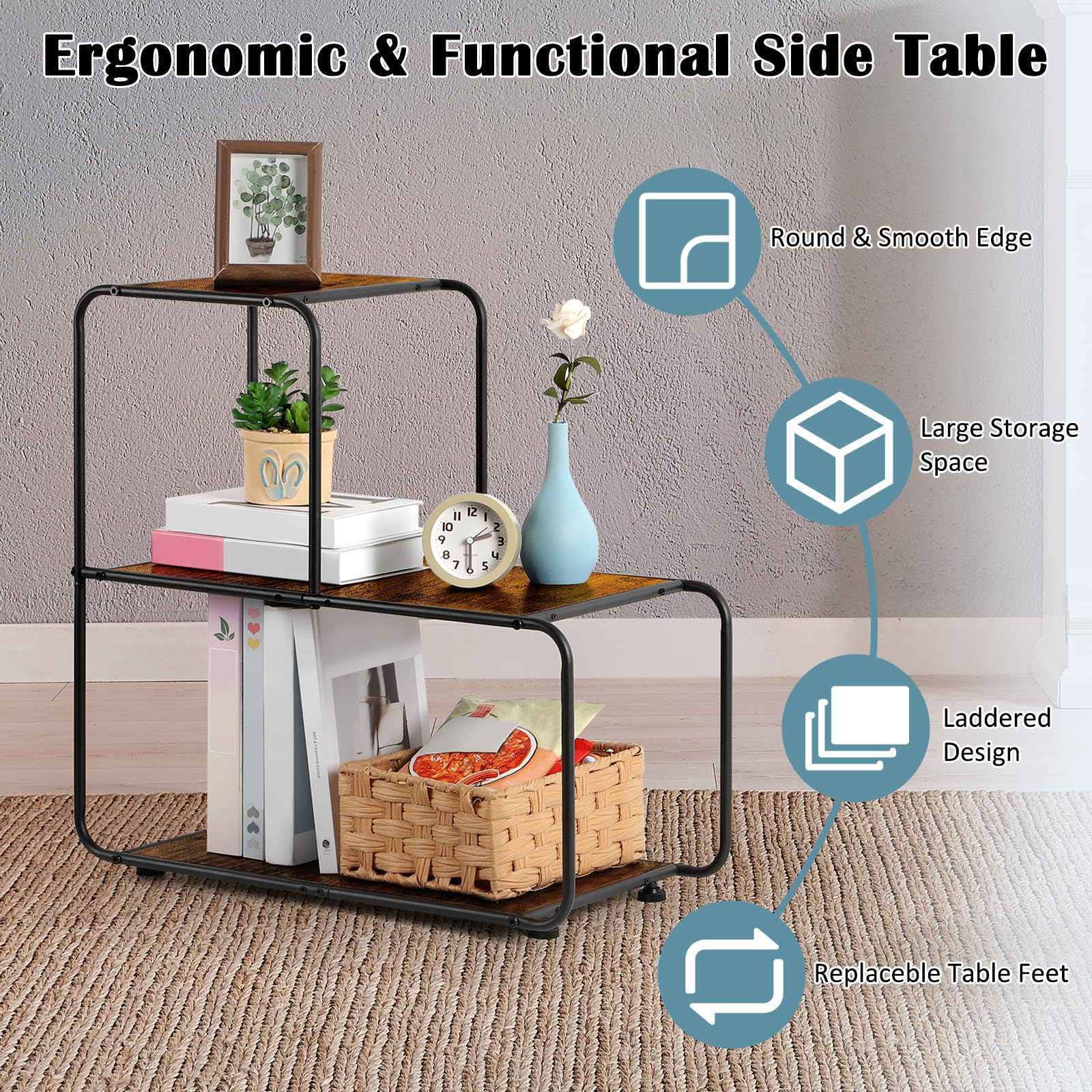 Luplom White Nightstand Set of 2 Small Side Table for Small Spaces 3 Tier End Tables Living Room with Wheels for Sofa Armchair Bed Side