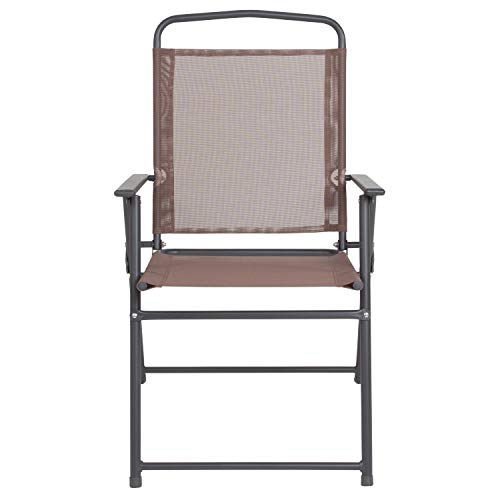 Flash Furniture Nantucket 6-Piece Patio Dining Set with Glass Table, 4 Folding Chairs, and Umbrella, Outdoor Patio Table, Chairs, and Umbrella Set, Black