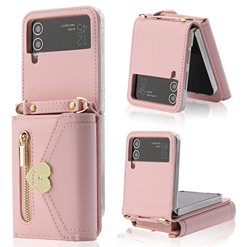 phone protective flip case Compatible with Samsung Galaxy Z Flip 4 5G Case with Card Holder and PU Leather Wallet Case Compatible with Women Girls 360 Shockproof Full Body Protection Bumper Shockproof