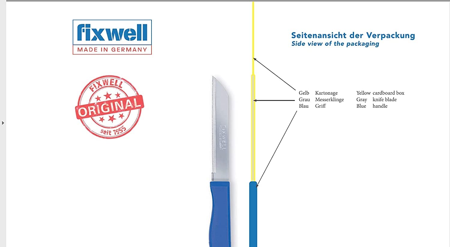 fixwell Stainless Steel Knife Set, 12-Piece, WHITE, RED, GREEN , YELLOW, 3 INCH