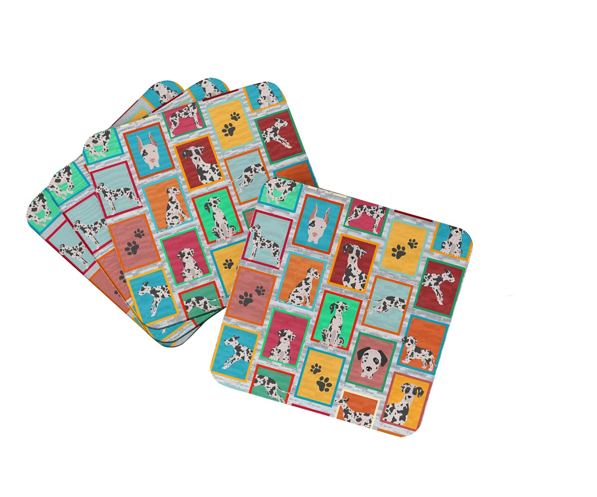 Caroline's Treasures MLM1115FC Lots of Harlequin Natural Ears Great Dane Foam Coasters Set of 4 Cup Coasters for Indoor Outdoor, Tabletop Protection, Anti Slip, Mouse pad Material