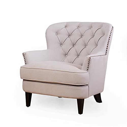 Christopher Knight Home Tafton Tufted Fabric Club Chair, Natural 35D x 33.5W x 34.5H in