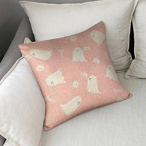 Ghost Pumpkin Halloween Throw Pillow Covers 18ร18 Pillowcases Set of 1 Autumn Pattern Linen Decorative Square Pillow Case Cushion Covers Standard Size for Sofa Couch Outdoor Bed Pillow Protectors