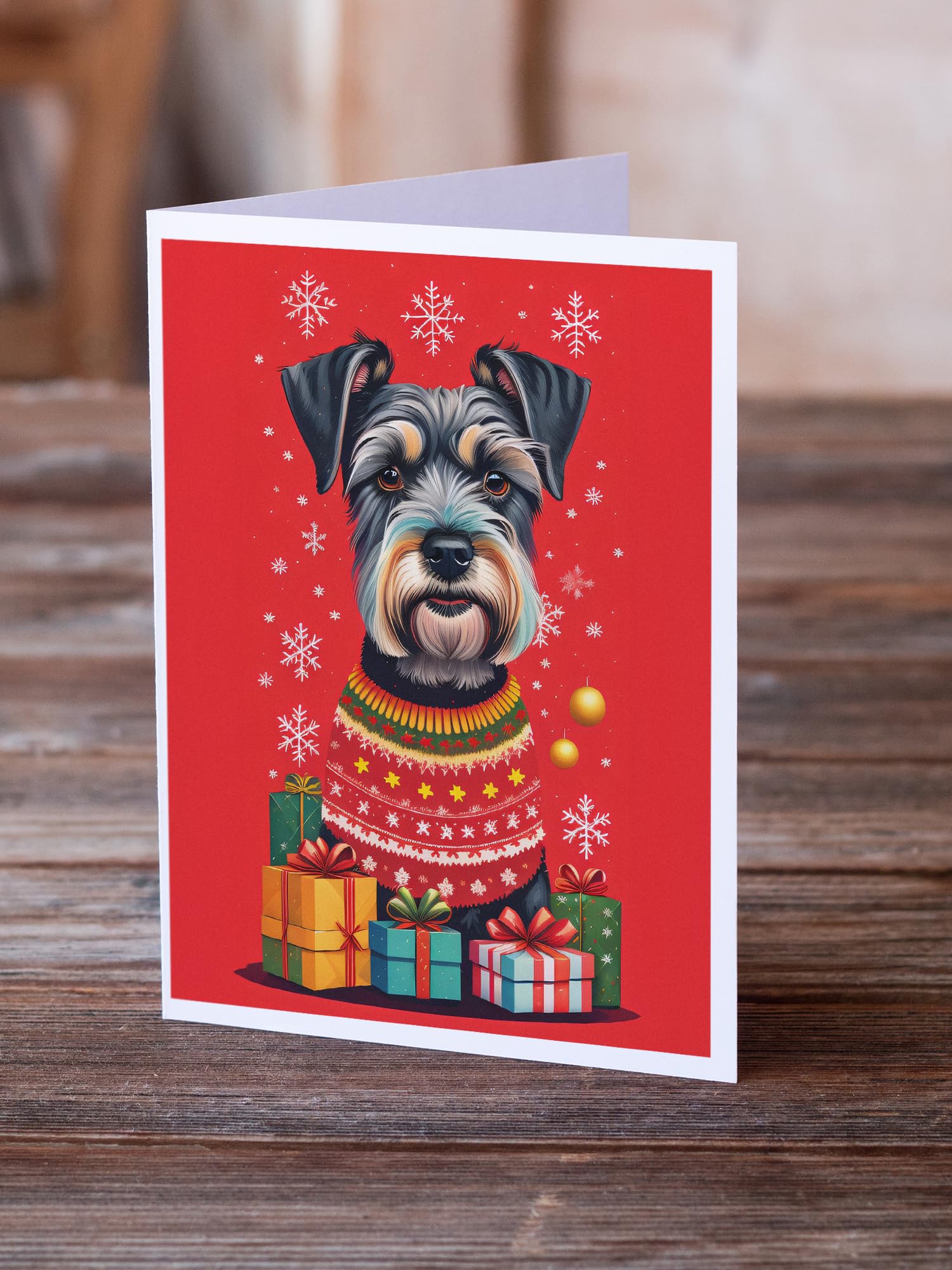 Caroline's Treasures DAC3155GCA7P Schnauzer Holiday Christmas Greeting Cards Pack of 8 Blank Cards with Envelopes Whimsical A7 Size 5x7 Blank Note Cards
