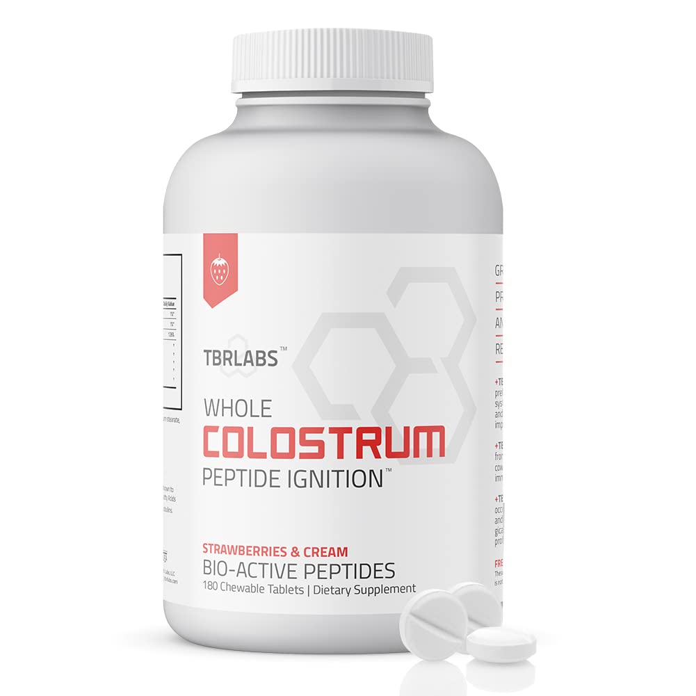 Bovine Colostrum Chewable Tablets - TBR Labs - with Immunoglobulins and Lactoferrin - for Immune & Gut Health, USA Sourced, 100% First Milking - Strawberries & Cream - 180 Tablets (90 Servings)